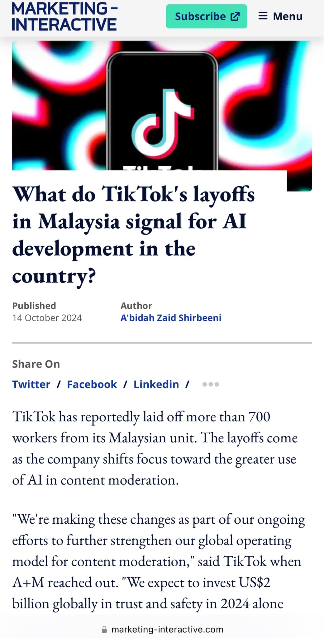 Interview: TikTok’s Layoffs in Malaysia – TCSerm.com – Serm Teck Choon ...